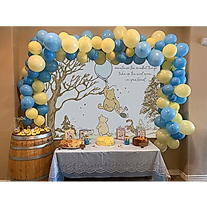 Classic Cartoon Bear Backdrop Boys Birthday Party Blue Balloon Pooh Friend Photograph Backdrop Cartoon Bear Birthday Baby Shower Decoration Background
