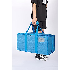 YELAIYEHAO Extra Large Storage Tote with Zippers & Carrying Handles, Heavy-Duty Oxford Fabric Moving Bags for Space Saving Moving Storage (Lake blue, 1 PCS)