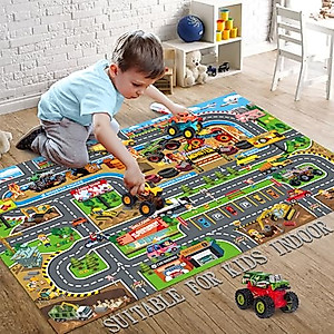 Oriate Kids Toy Dream Mat Monster Truck Activity Playmat, Multi Color Parent-Child Interaction Game Rug, Ideal Children's Educational Floor Mats for Monster Cars Construction Truck Toys 552-M