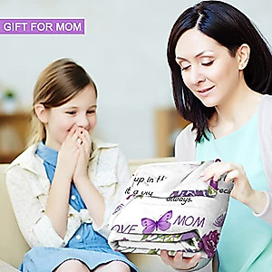 Gifts for Mom, Mom Gifts from Daughter Son, Mom Birthday Gifts, Mother's Day Blanket Gifts for Mom, Soft Warm Purple Flowers Butterfly Flannel Throw Blankets for Mom 60''x50''