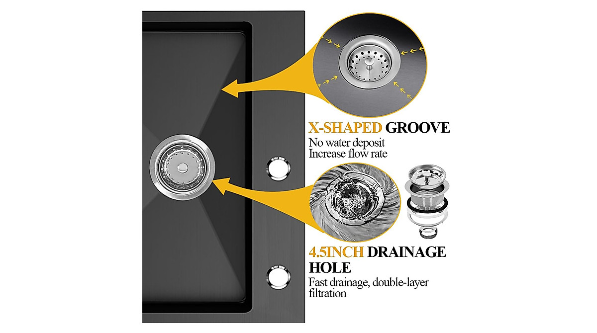 Black Stainless Steel Kitchen Sink 33x22x9 Inch - Complete Combo