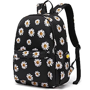 Yusudan Floral School Backpack for Girls Women, Flower Teens School Bags Bookbags Ladies Laptop Backpacks (Daisy Black)