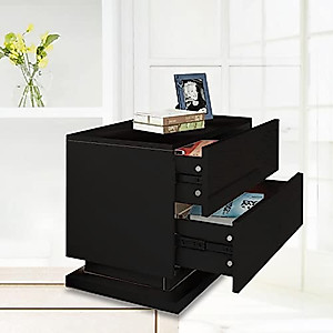 CNCEST Bedroom LED Nightstand, Modern High Gloss Nightstand Side End Table, Nightstand Storage Cabinet, Table Cabinet with 2 Drawers for Living Room Bedroom (Black-50x35x43cmcm)