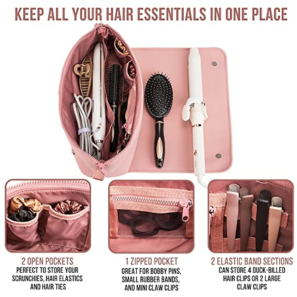 Barefoot Caribou Hair Tools Travel Bag and Heat Resistant Mat for Flat Irons, Straighteners, Curling Iron, and Haircare Accessories, 2-in-1 design, with Interior Pockets, Portable Organizer, Neoprene (Dune)