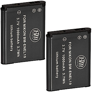 BM Premium 2 EN-EL19 Batteries for Nikon Coolpix A300, W100, W150, S33, S100, S3100, S3200, S3300, S3500, S3600, S3700, S4100, S4200, S4300, S5200, S5300, S6400, S6500, S6800, S6900, S7000 Cameras