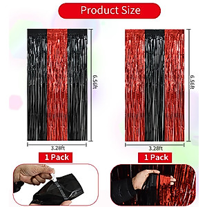 BEISHIDA 2 Pcs Red and Black Door Streamers Foil Curtain Red and Black Party Decoration Backdrop for Casino Theme Scream Party Graduation Birthday Party Decorations (3.28 ft x 6.56 ft)