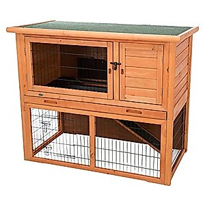 TRIXIE Pet Products Rabbit Hutch with Sloped Roof, Small, Glazed Pine