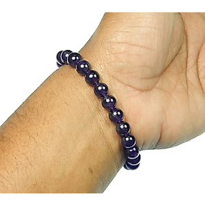 Myhealingworld Natural Amethyst Gemstone Bracelet Round 8mm Beaded Bracelet February Birthstone Wristband Balancing Stretch Wristlet for Men Women