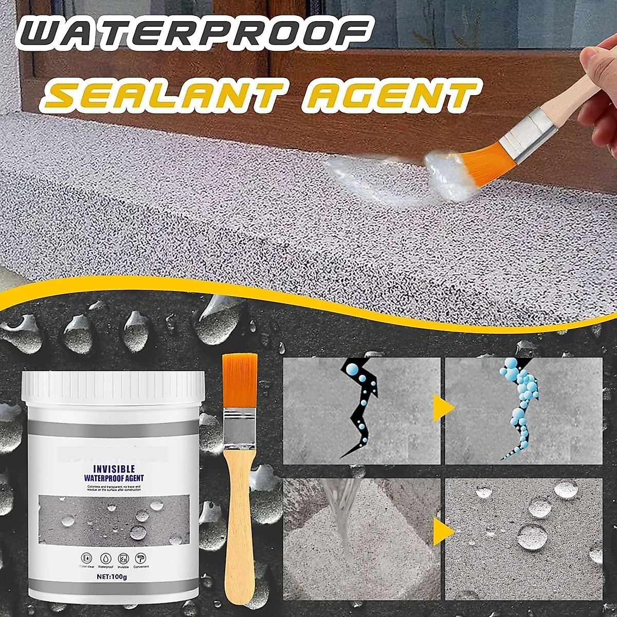 ROPTINK Whimsyard Waterproofing, Whimsyard Transparent Waterproof Coating Agent, Whimsyard Waterproof Sealer, Anti-Leakage Agent Used for Cracks and Leak (300g)