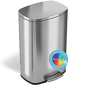 iTouchless SoftStep 2.0 Step Trash Can, 13 Gallon Stainless Steel with Deodorizer Filter System & Inner Bucket, 50 Liter Foot Pedal Garbage Bin for Office and Kitchen, Soft and Quiet Lid Close