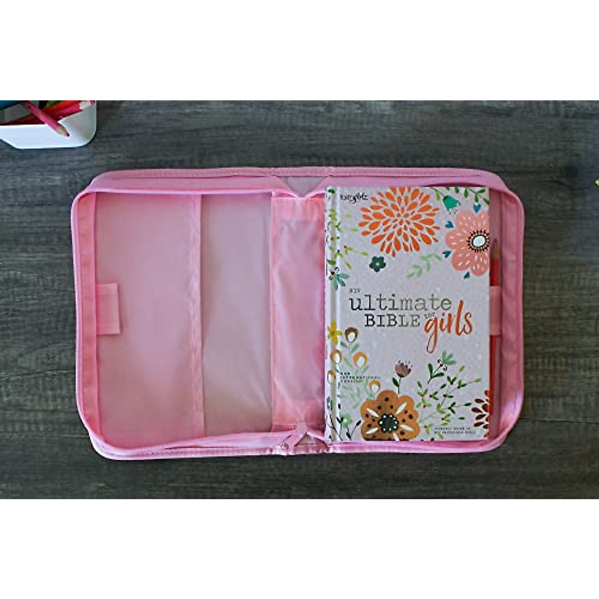 Butterflies and Blossoms Bible Cover for Girls, Zippered, with Handle, Multi Color, Medium