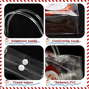 Henoyso 24 Pcs Christmas Clear Gift Bags Plastic Candy Treat Bags Snowman Santa Gift Bags with Handles and Ribbon PVC Gift Wrap Totes for Xmas Party Favors(7.8 x 7.8 x 3.1)