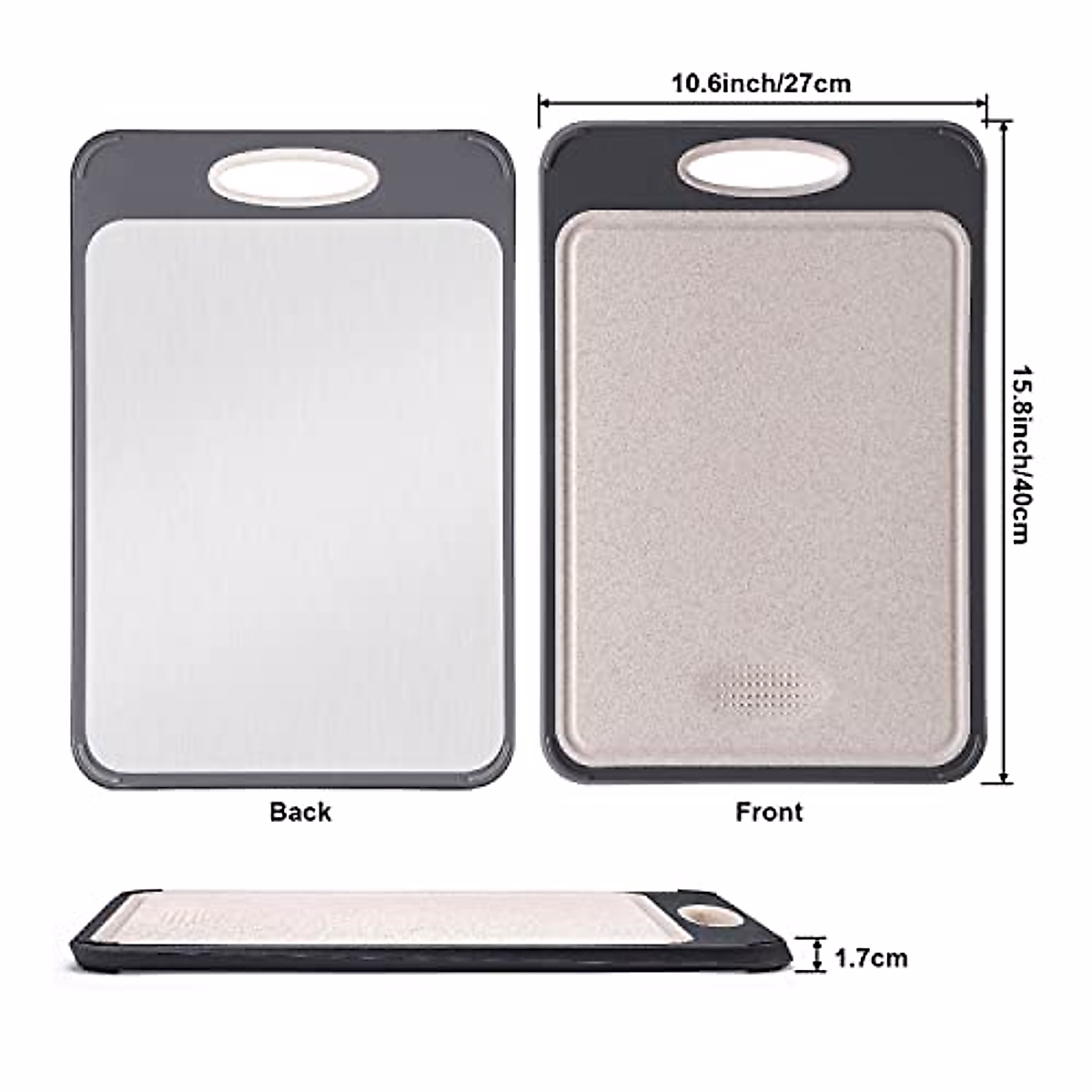 Cutting Board Double Sided, GUANCI Large Size 16”×11”, 316 Stainless Steel Cutting Board for Kitchen, Food-Grade, Stainless Steel and Wheat Straw PP, Easy to Clean