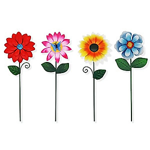 aboxoo 4 Pack Flower Garden Stakes Decor, Outdoor Metal Colorful Sunflowers Daisy Shaking Head Yard Art, Rust Proof Metal Flower Stick, Indoor Outdoor Pathway Patio Lawn Decorations