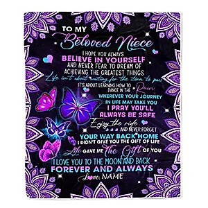 CenturyTee Personalized to Beloved Niece Blanket from Aunt Auntie Uncle I Love You Forever and Always Butterfly Niece Birthday Christmas Customized Fleece Blanket (50 x 60 Inches - Youth Size)