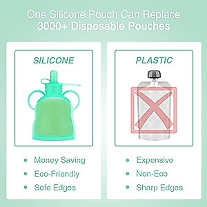 Morlike Refillable Silicone Baby Food Pouches, Reusable Squeeze Storage containers Bags with Straws for Toddlers Kids, BPA Free & Freezable, 4.5oz (Green - 4 Pack)
