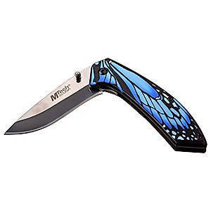 MTECH USA MT-A1005BL Spring Assist Folding Knife, Mirror Polished Blade, Blue Butterfly Handle, 7.5" Overall