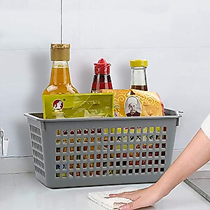 Rinboat Plastic Storage Basket, Deep Baskets, Grey and White, 6 Packs