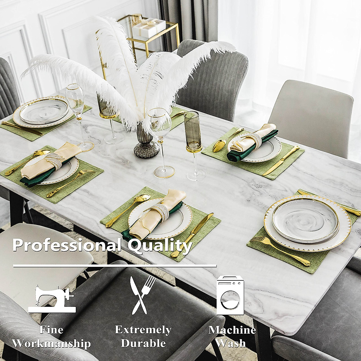 Home Brilliant Green Placemat Set of 4 Washable Place Mats Placemats Heat Resistant Sage Placemat for Dining Table Kitchen Table Mats Spring Dinner Decor, Grass Green