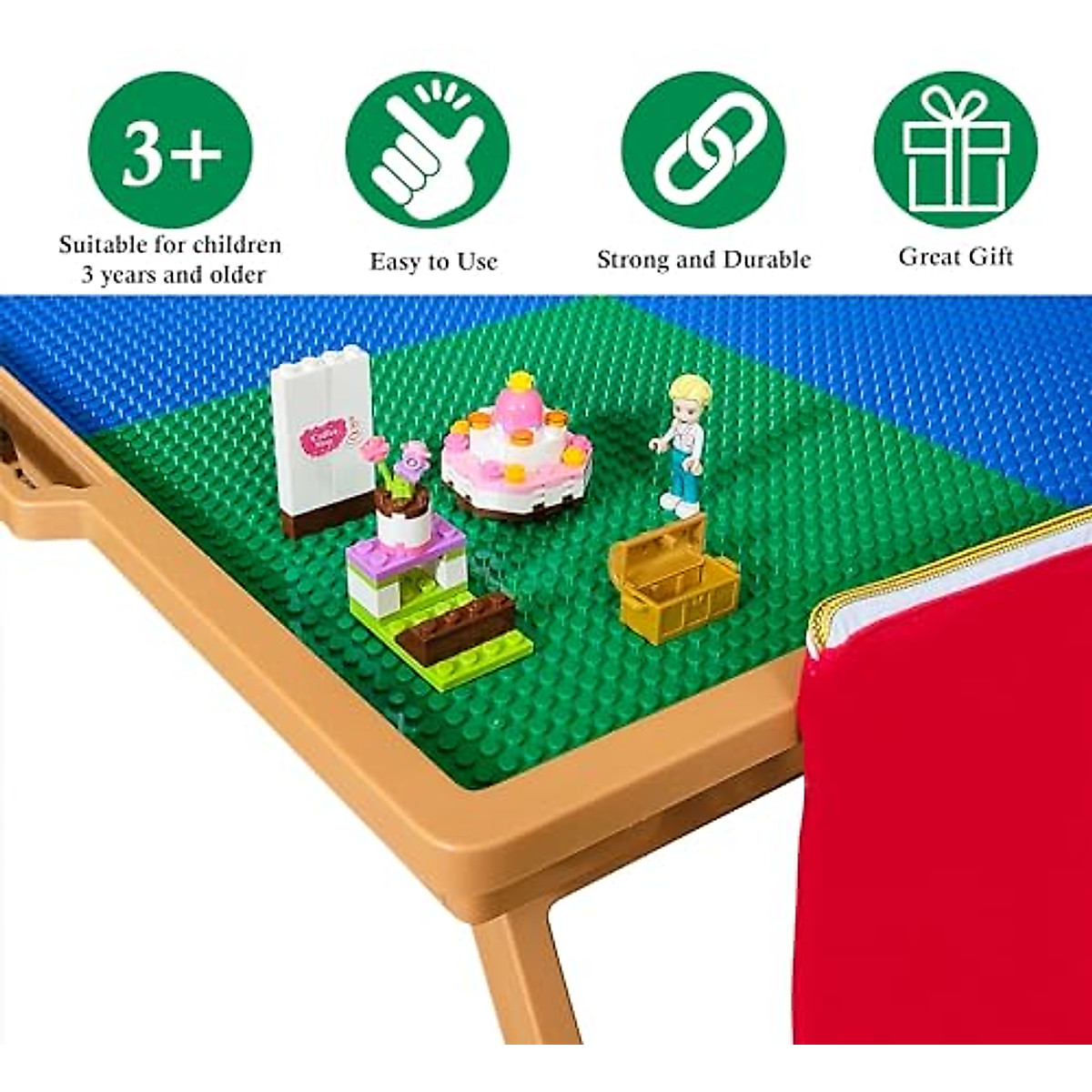 El Toro Creative Large Foldable Building Block Table for Kids – Durable Faux-Wood, Includes Storage, Portable Play Desk