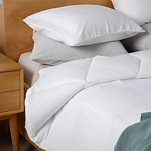 KASENTEX Winter Warmth Quilted Comforter Set King with 2 Pillow Shams, Cozy Soft Seersucker Bedding Set Textured, Down Alternative Fill(King Set, White)