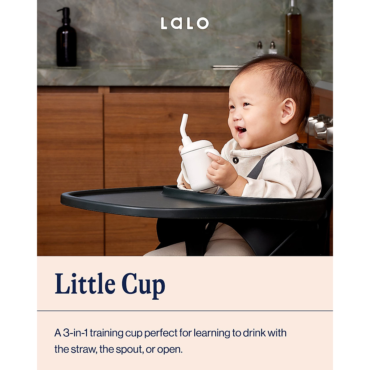 Lalo Little Cup, Non-Toxic Silicone Straw Cup with Handles - Baby and Toddler Sippy Cup - Mini Cup and Straw Training System, 4oz, Sage