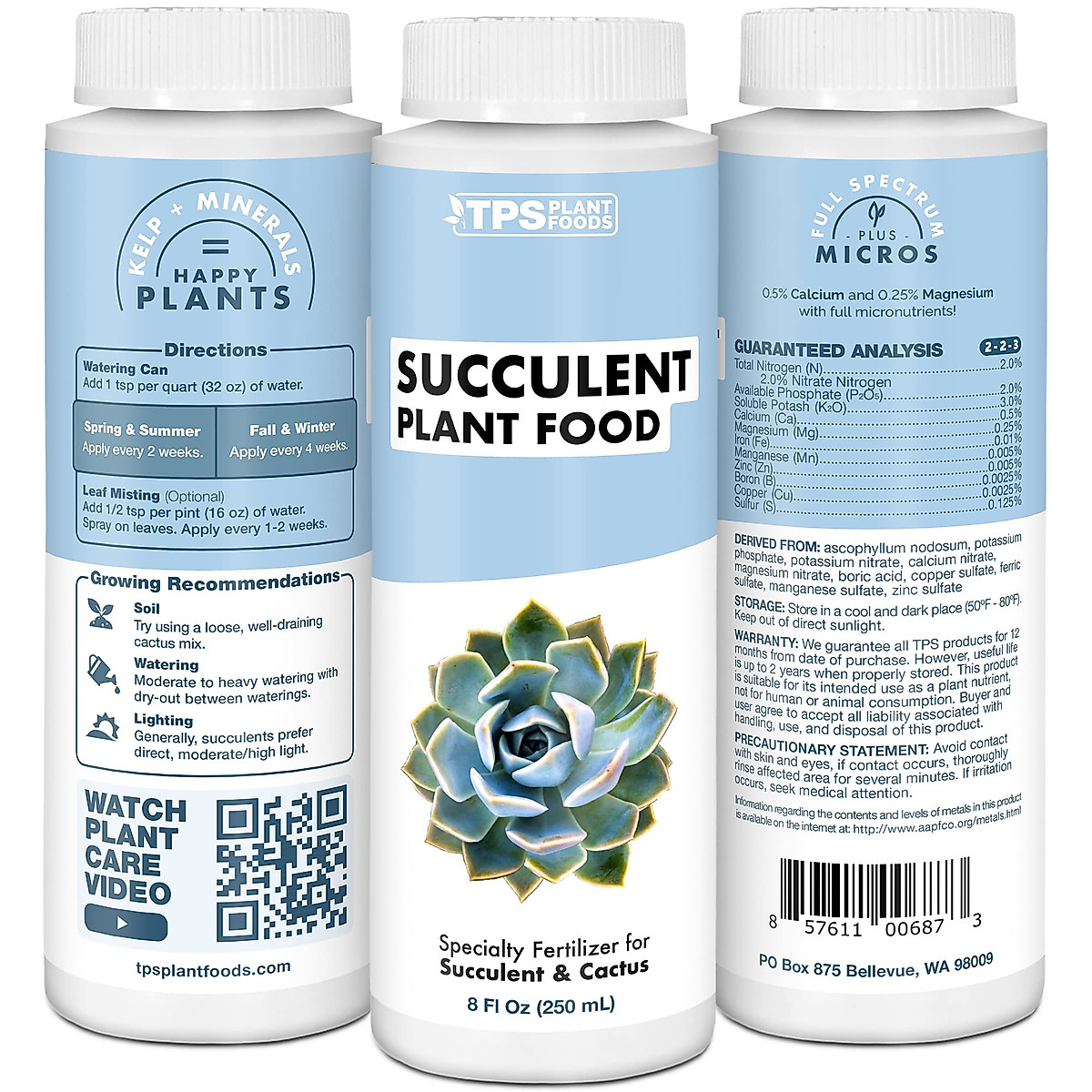 Succulent Plant Food for Succulents, Cactus, Jade and Aloe, Liquid Houseplant Fertilizer 8 oz (250mL)