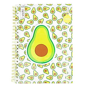 Yoobi College-Ruled Spiral Notebooks with Pencil Zipper Pouches | Fun Green Avacado Print | Cute Rainbow Glitter | 2-Pack | 60 Sheets, Multicolor