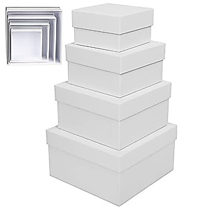 CHARMGIFTBOX White Gift Boxes for Presents 4 Pack Nesting Gift Boxes with Lids Assorted Sizes Square Stackable Boxes for Birthday Wedding Christmas Party Gift Wrapping (White)