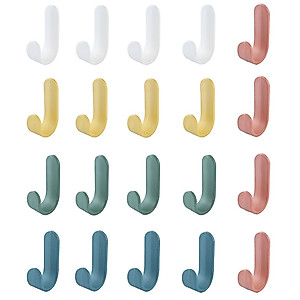 Baowindy 20 Pack Adhesive Hooks Utility Wall Hooks, Cute Key Hooks for Wall Decorative Key Holder Rack, Colorful Self Adhesive Wall Hooks for Towels, Hats, Shower, Entryway, Kitchen,Office