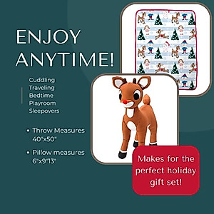 Franco Bedding Christmas Holiday Super Soft Plush Cuddle Buddy, 40 in x 50 in, Rudolph Throw + Pillow Set