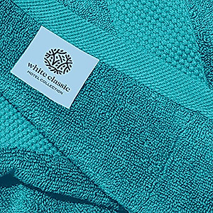 White Classic Luxury Hand Towels | 6 Pack Luxury Bath Mat | 2 Pack Bundle (Aqua)