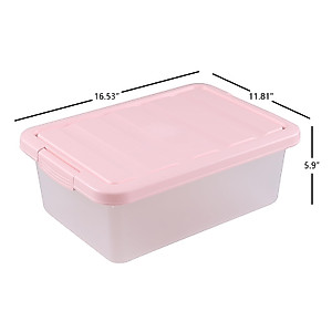 Rosebloom 14 Quart Plastic Storage Box, Latching Storage Bin with Pink Lid, 2 Packs