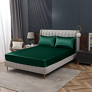 Homiest Blackish Green Satin Pillowcase for Hair and Skin, King Size Pillow Covers Luxury & Ultra Soft Pillow Cases Set of 2, Cooling Pillowcovers with Envelope Closure, Anti Wrinkle, 20 x 40 Inch