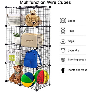 BANGTANE Wire Cube Storage Organizer, 8-Cube Grid Storage Shelves, Modular Wire Shelving Units, DIY Closet Cabinet Organizer for Home, Office, Living Room, 14” x 14”, Black (8 Cubes)