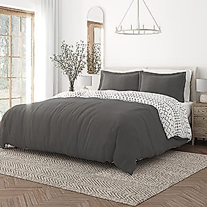 Merit Linens Pattern and Pinch Pleat Queen Duvet Cover Set | Soft, Light Weight, and Breathable 3 Piece Gray Duvet Set | Zipper Closure, Corner Ties, 2 Matching Shams