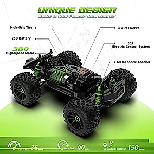 RIAARIO 1:18 RC Cars for Boys, 36 KPH High Speed Remote Control Car for Adults, All Terrain 4WD Electric Vehicle with 2.4 GHz Remote Control, Offroad Waterproof RC Trucks with 2 Rechargeable Batteries