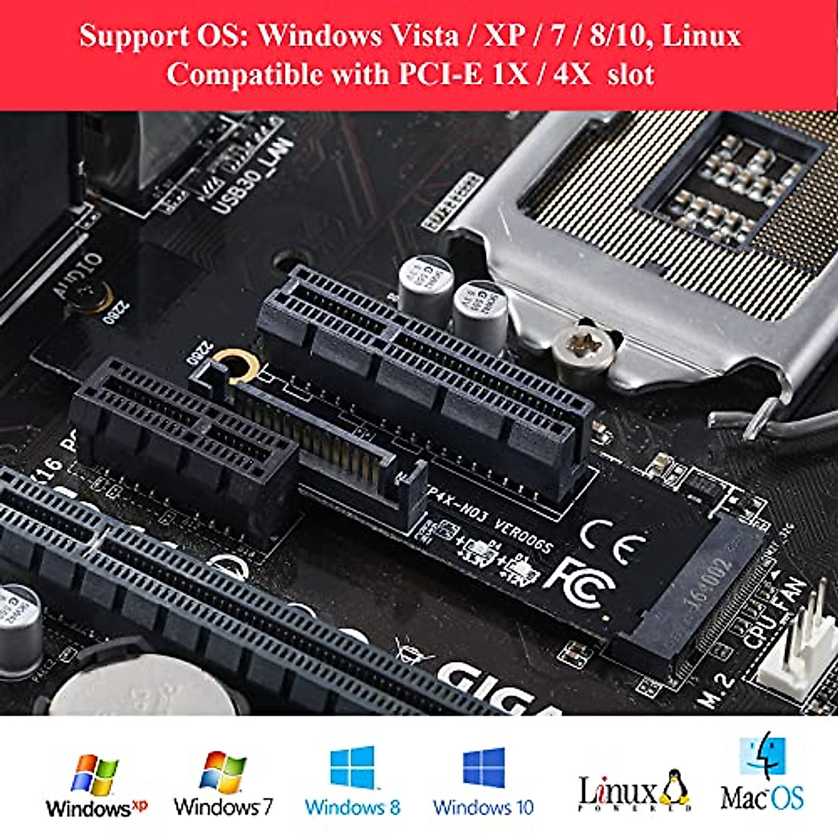 MZHOU 2 Pack M.2 Key M Transfer PCI-E 1X 4X Card Transfer to M.2 NGFF Adapter Card (2 Packs)