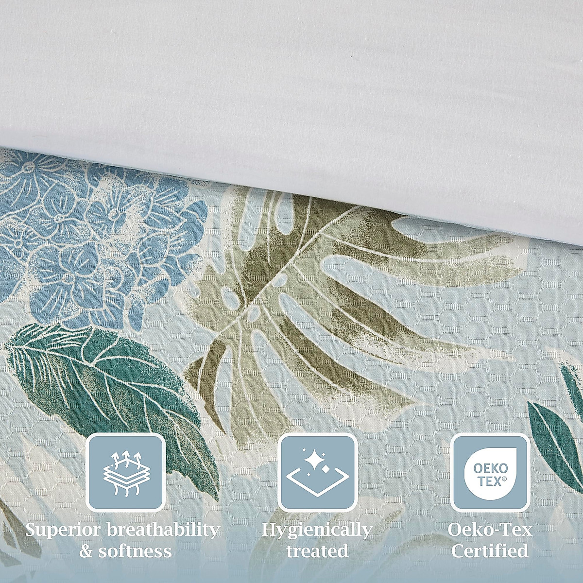 Harbor House King Duvet Cover Set, Tropical Palm Print, Soft Cotton Oversized Duvet Cover for a King-Size Bed, Coastal Bedding Cover, 2 Shams, 2 Décor Pillows, Kiawah Island, King/Cal King Blue