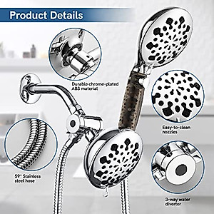 Fulgutonit Modern 9-Setting Shower Head with Handheld Combo, Polished Finish, Removes Chlorine and Harmful Substances