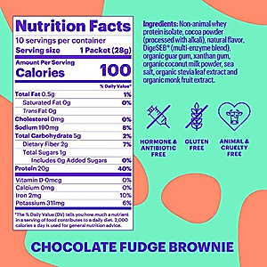 Natreve MOOLESS Animal Free Whey Protein Powder - 20g Lactose Free, Protein Powder with Amino Acids - Fudge Brownie, 10 Servings