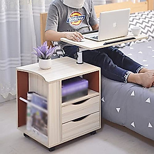 HIGOH Bedside Table Rotatable Notebook Desk Bedside Table Removable Bedroom Side Cabinet Multi-Functional Storage Cabinet