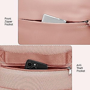 Lyweem Travel Laptop Backpack for Women 15.6 Inches Medium College Carry On Casual Backpack Flight Approved with USB charging Port, Cute Aesthetics Daypack for Teen Girl with Wet Pocket, Pink