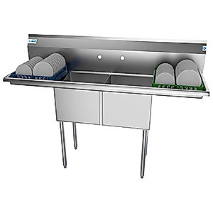 KoolMore 2 Compartment Stainless Steel NSF Commercial Kitchen Prep & Utility Sink with 2 Drainboards - Bowl Size 15" x 15" x 12", Silver,SB151512-15B3