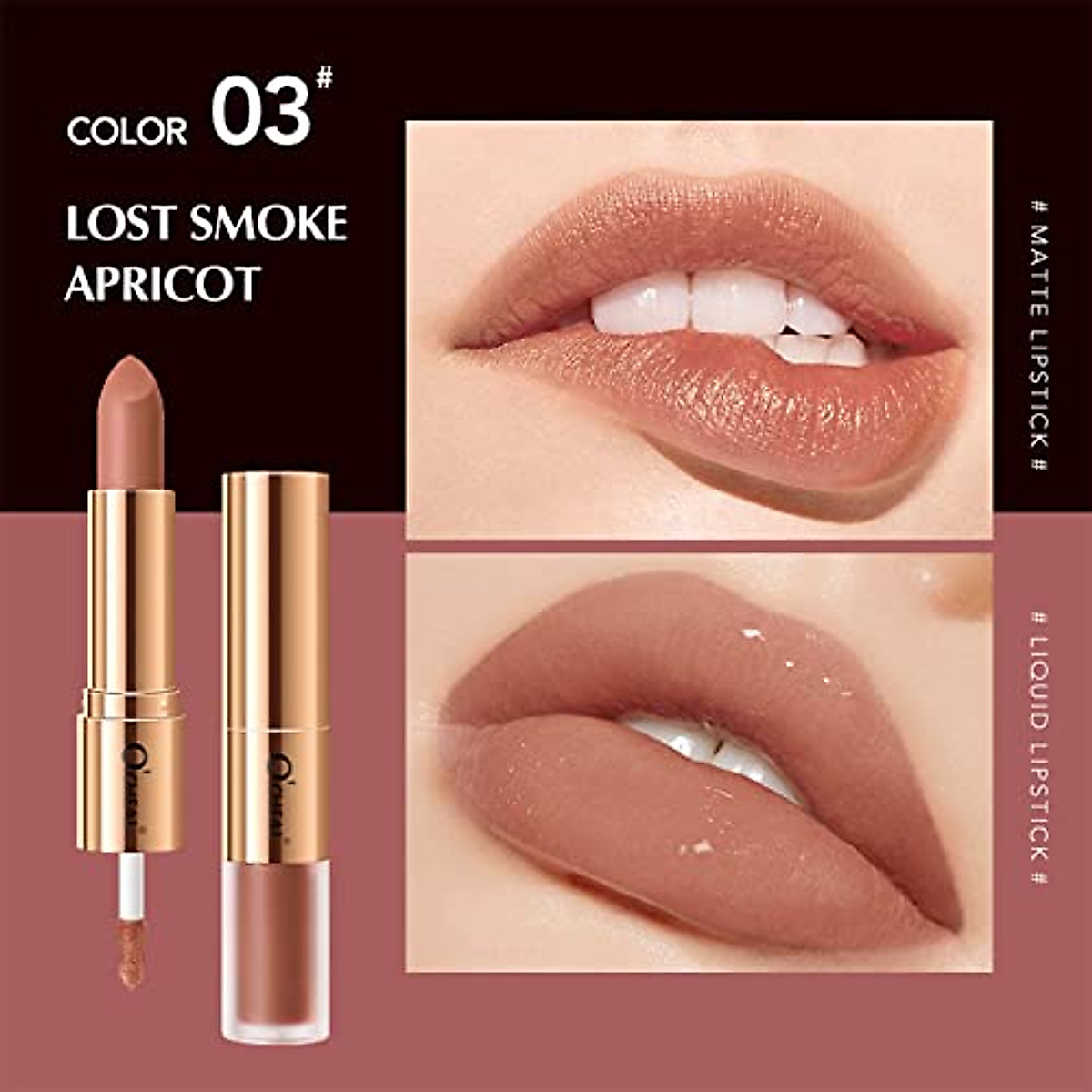 KUAILEGO ROSE GOLD 2 In 1 Matte Lipstick & Liquid Lipstick, Full Color Lip Gloss, Matte Finish, Nude, Long Wear Waterproof Velvet Lipstick (04)