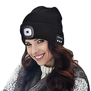 Etsfmoa Unisex Bluetooth Beanie Hat Light Wireless Headphones Gifts for Men Dad Black