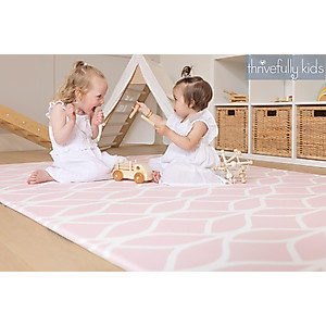 ThriveFully Kids Baby Play Mat for Floor | Toddler Tummy Time Crawling Mat | Soft Non-Toxic Foam Playmat | Non-Slip Waterproof Reversible Easy to Clean (Lotus/Desert Pink - 78" x 54")