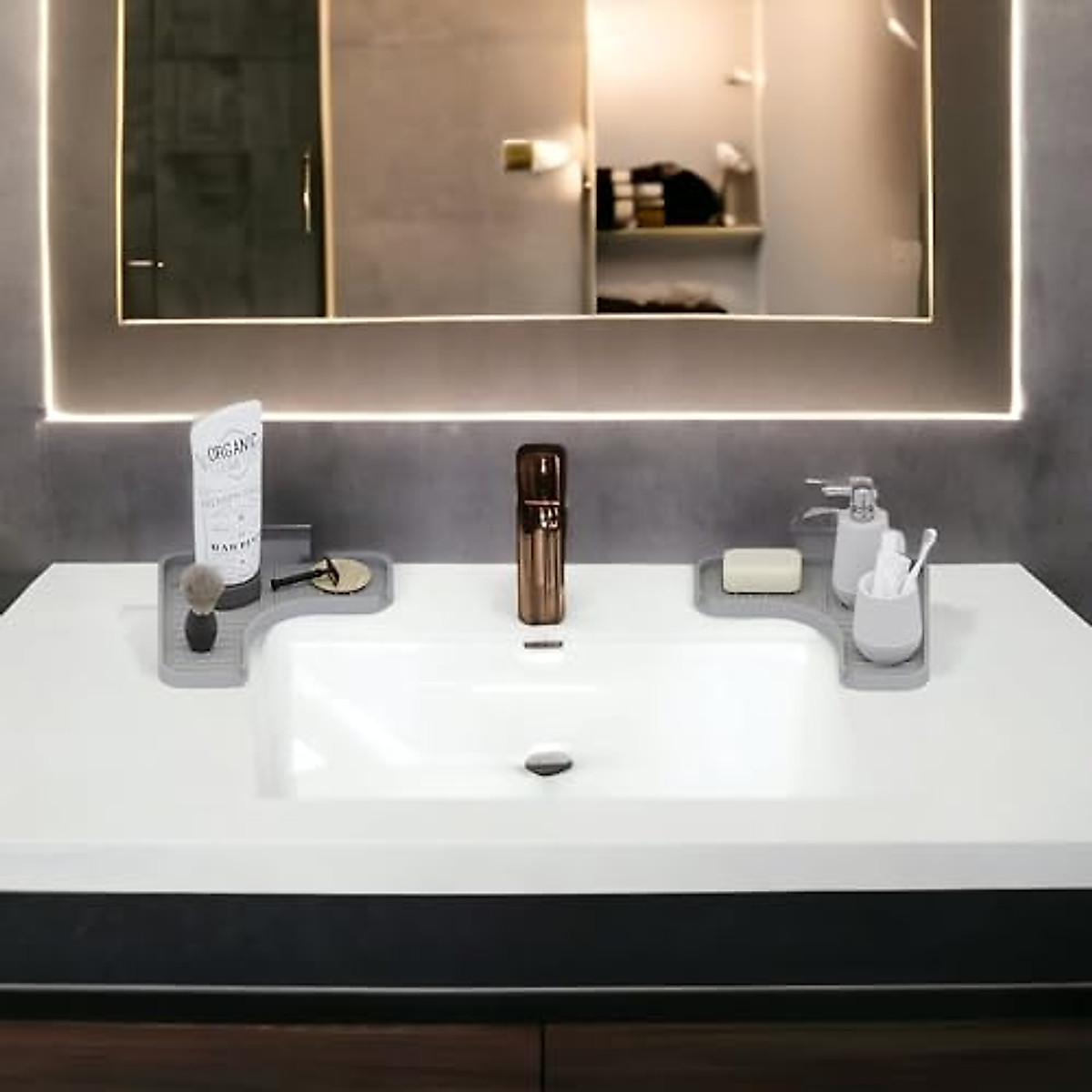 CassaNovo Silicone Soap Dishes Holder Sink/Shower Caddy - (Pack of 2) - Tray Organizer for Sink, Bathroom/Shower or Kitchen - Perfect for Dispenser,Scrubber,Bottle,Cup,Sponge on Sink or Counter (Gray)