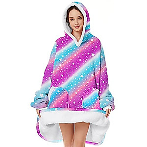 Zando Wearable Blanlet Hoodie Oversized Blankets Winter Blacnket Original Blanket Comfy Sweatshirt for Women Cozy Sherpa Blanket Pocket Blanket Christmas Gifts Print Rainbow Adult