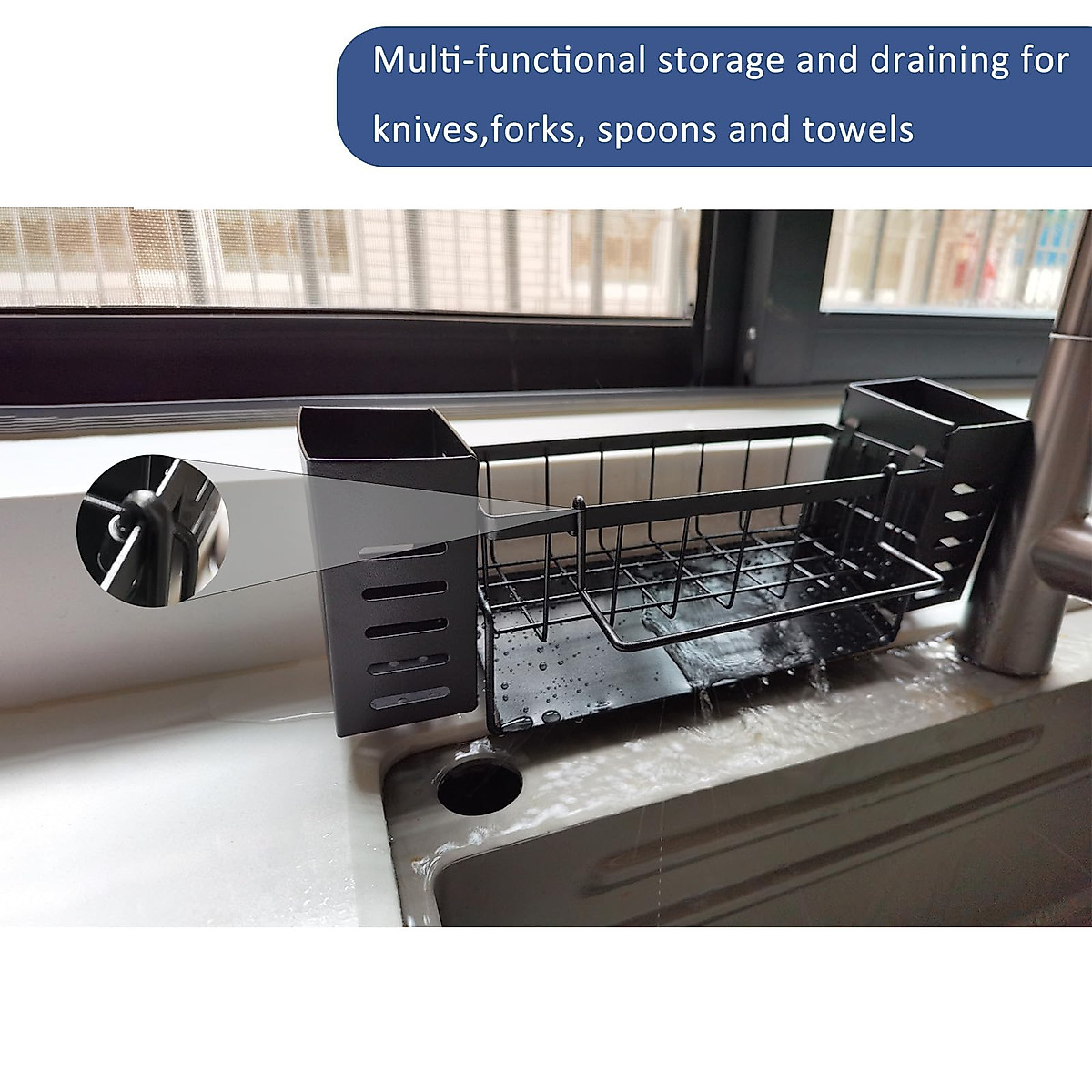 HWultra Sponge Holder for Kitchen Sink, with Two Brush Holder and Stainless Steel Self Drain Tray (1 sponge holder+ 2 small holder)